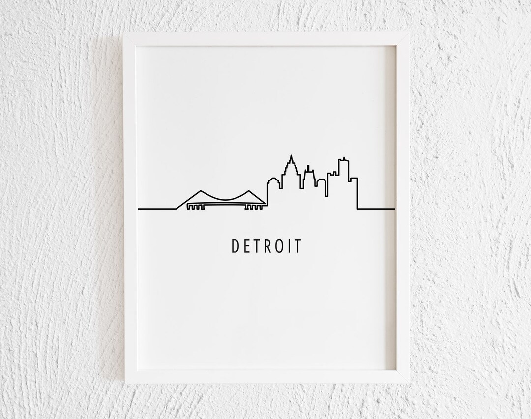 Detroit City Skyline Doodle Print. Minimalist Drawing One Line City ...
