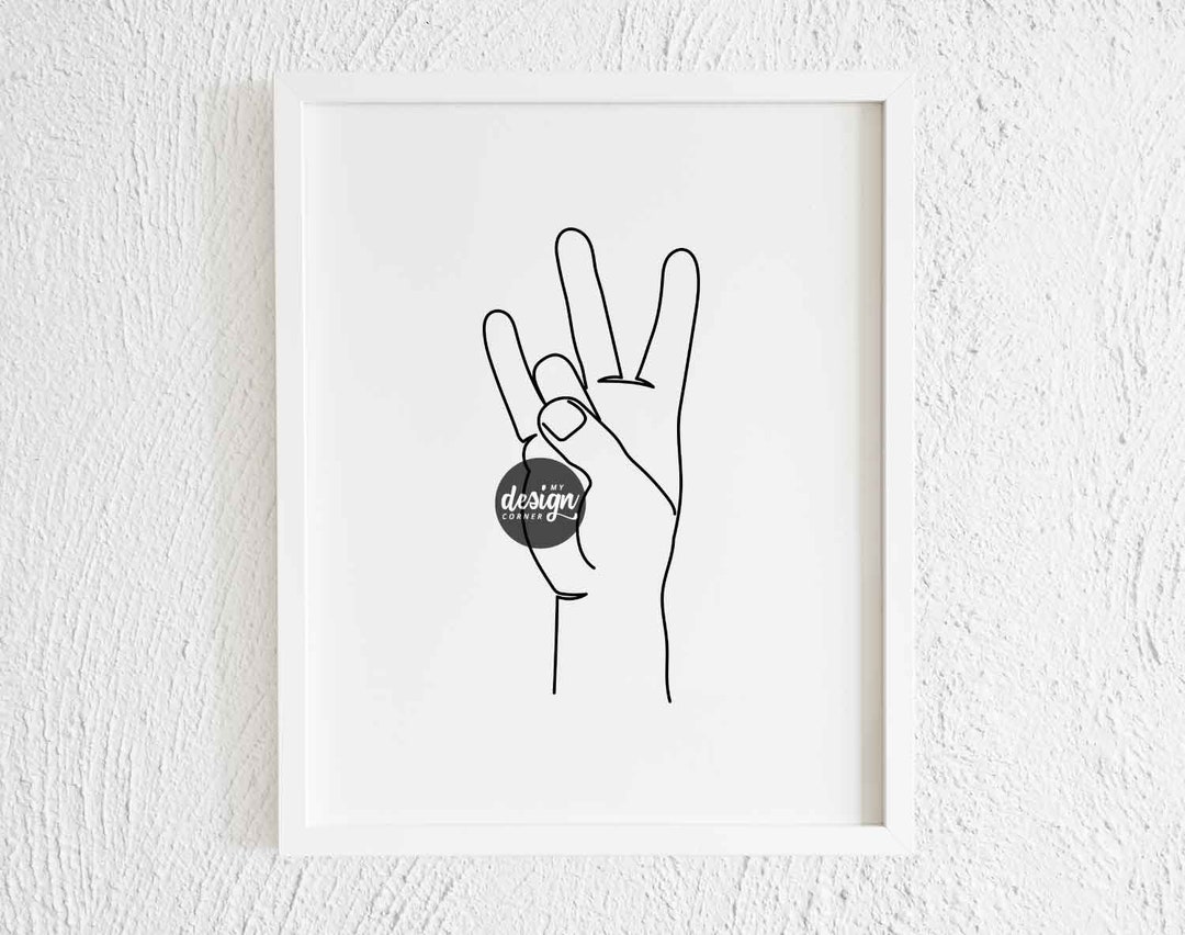 Forks up Hand Gesture Drawing Print. Printable Minimalist Fork Hand ...