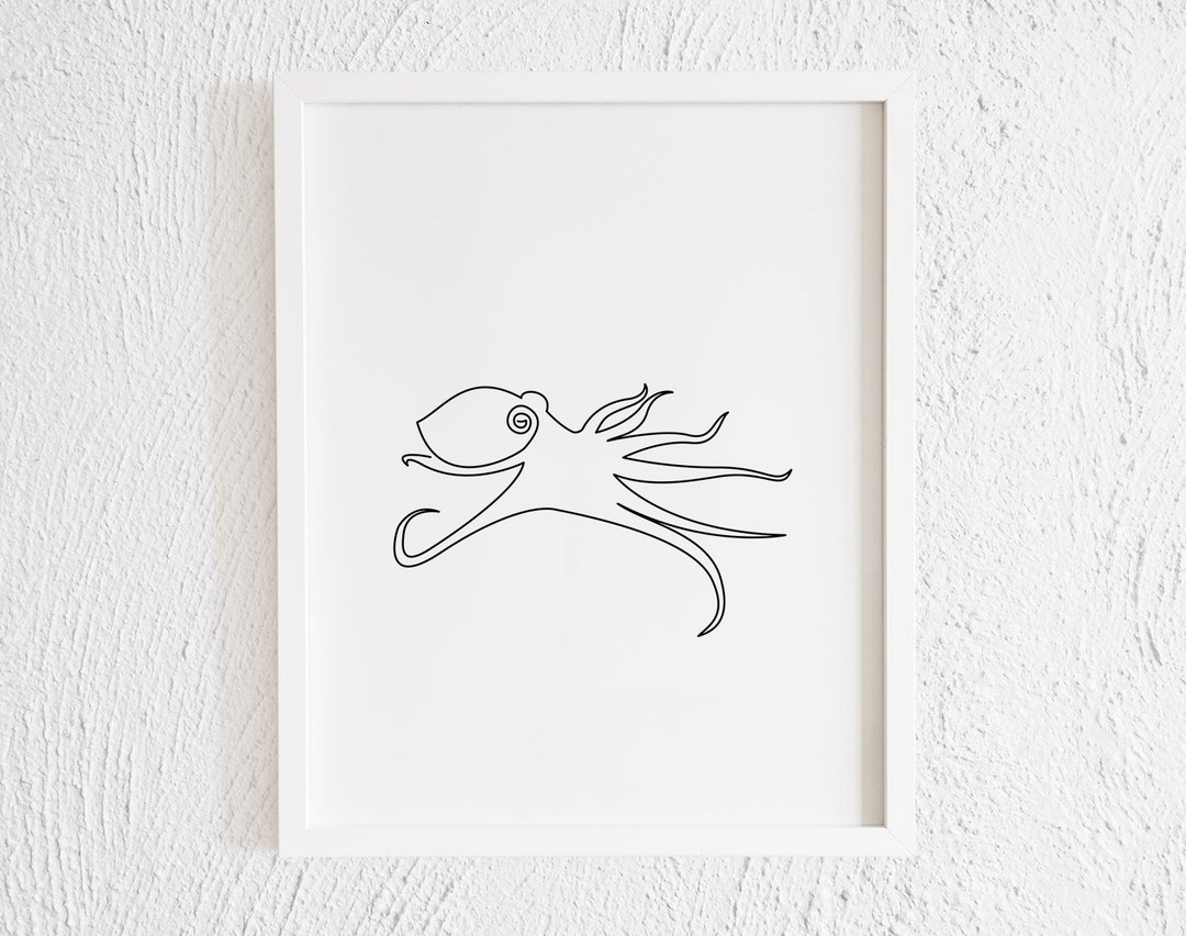 Octopus Doodle Print. Printable Minimalist One Line Art Fish Wall Decor ...