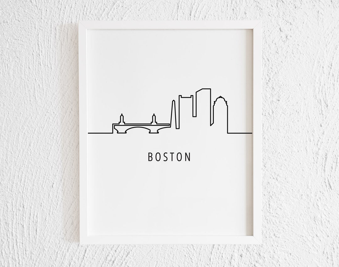 Boston City Skyline Doodle Print. Minimalist Drawing One Line City ...