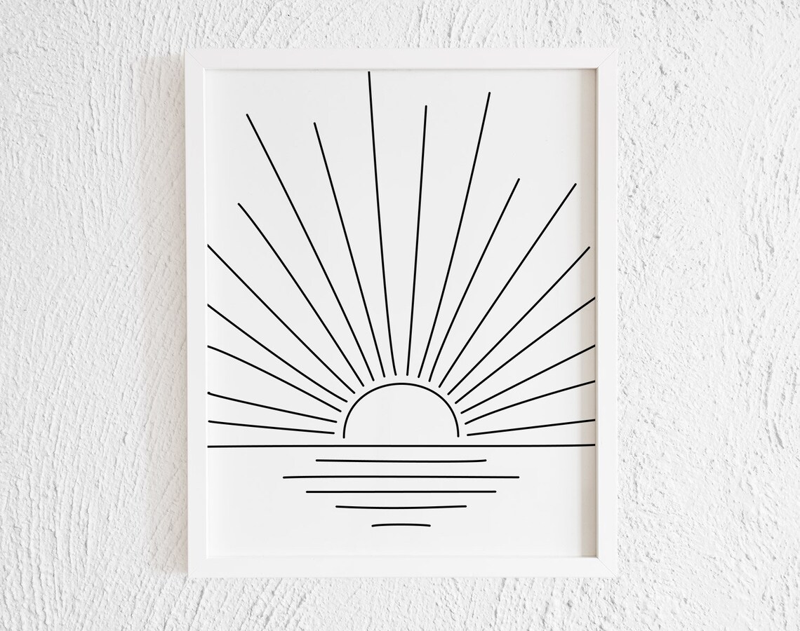 Minimalist Half Sun on Ocean Drawing Doodle Art Print. - Etsy