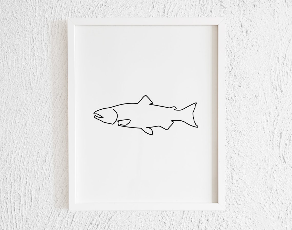 Salmon Fish Doodle Print. Printable Minimalist Salmon One Line - Etsy