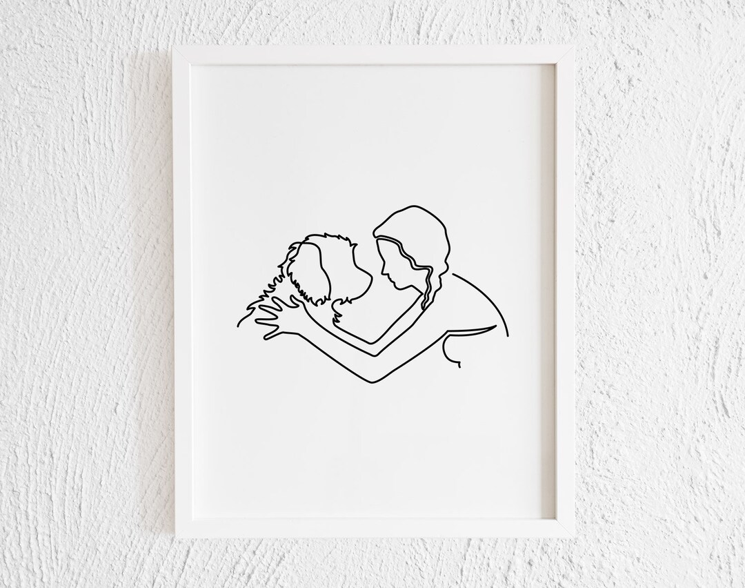 Girl With Goldendoodle One Line Drawing Print. Printable Modern ...