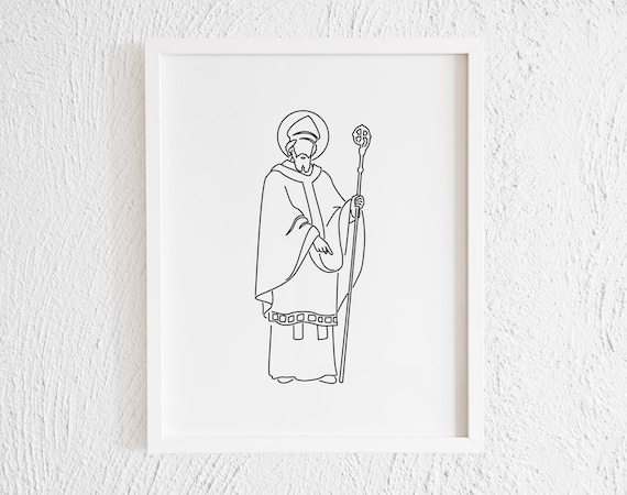 Saint Patrick Doodle Print. Printable Minimalist San Patricio | Etsy