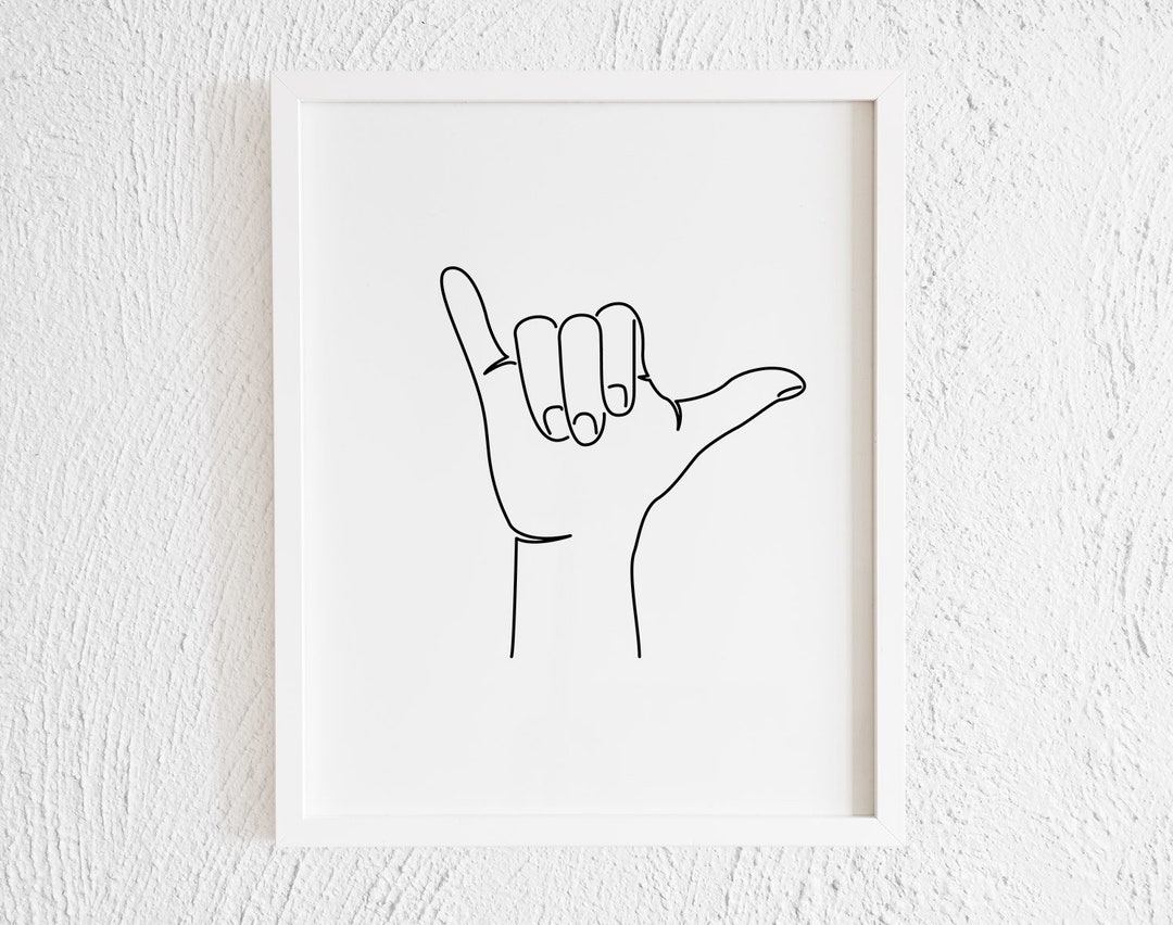 Hawaiian Shaka Hand Gesture Drawing Print. Printable Minimalist Hang ...