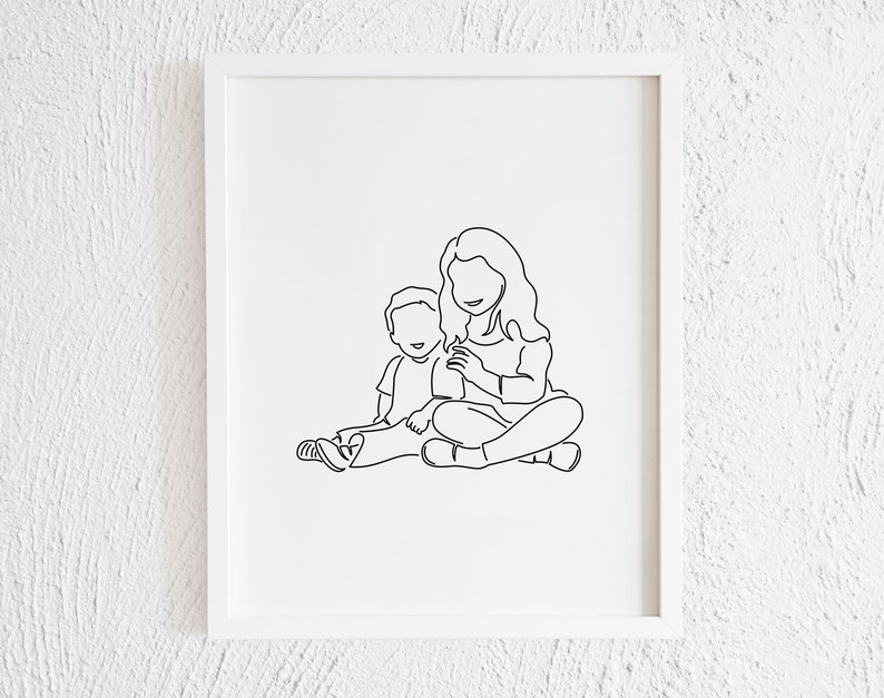 Big Sister With Little Brother Portrait Doodle Print. Printable ...