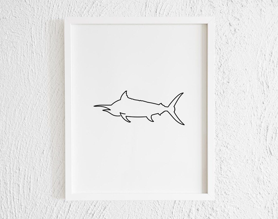Billfish Doodle Print. Printable Minimalist One Line Art Fish Wall ...