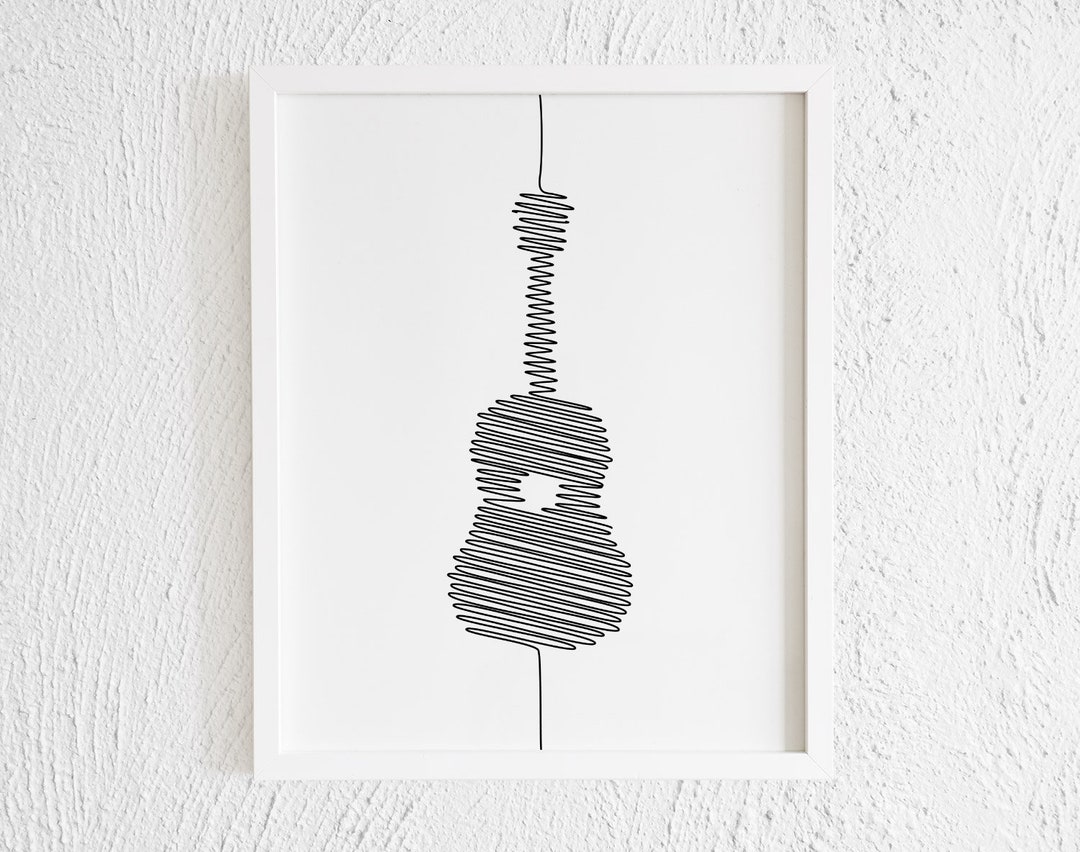 Guitar Scribble Line Art Print. Printable Minimalist Guitar Doodle Wall ...