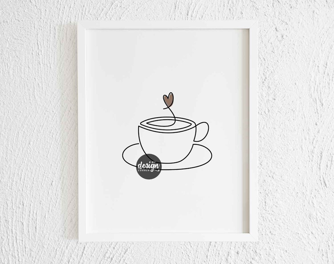 Cup of Coffee With a Heart Doodle Print. Printable Minimalist Coffee ...