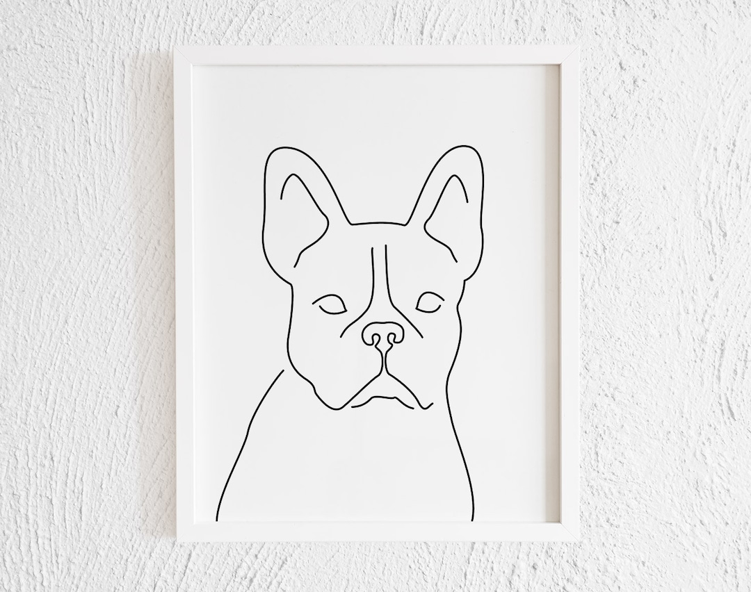 Frenchie Face One Line Drawing Print. Printable Black and White Modern ...