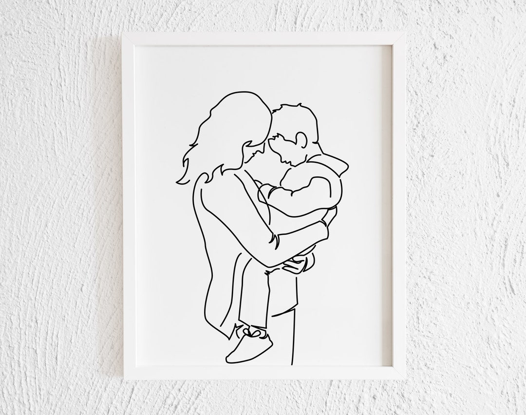 Mom Carrying Son Portrait Doodle Print. Minimalist Family Art ...