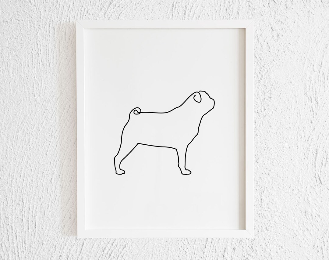 Pug Dog Doodle Print. Printable Pug Profile Silhouette Wall Decor ...