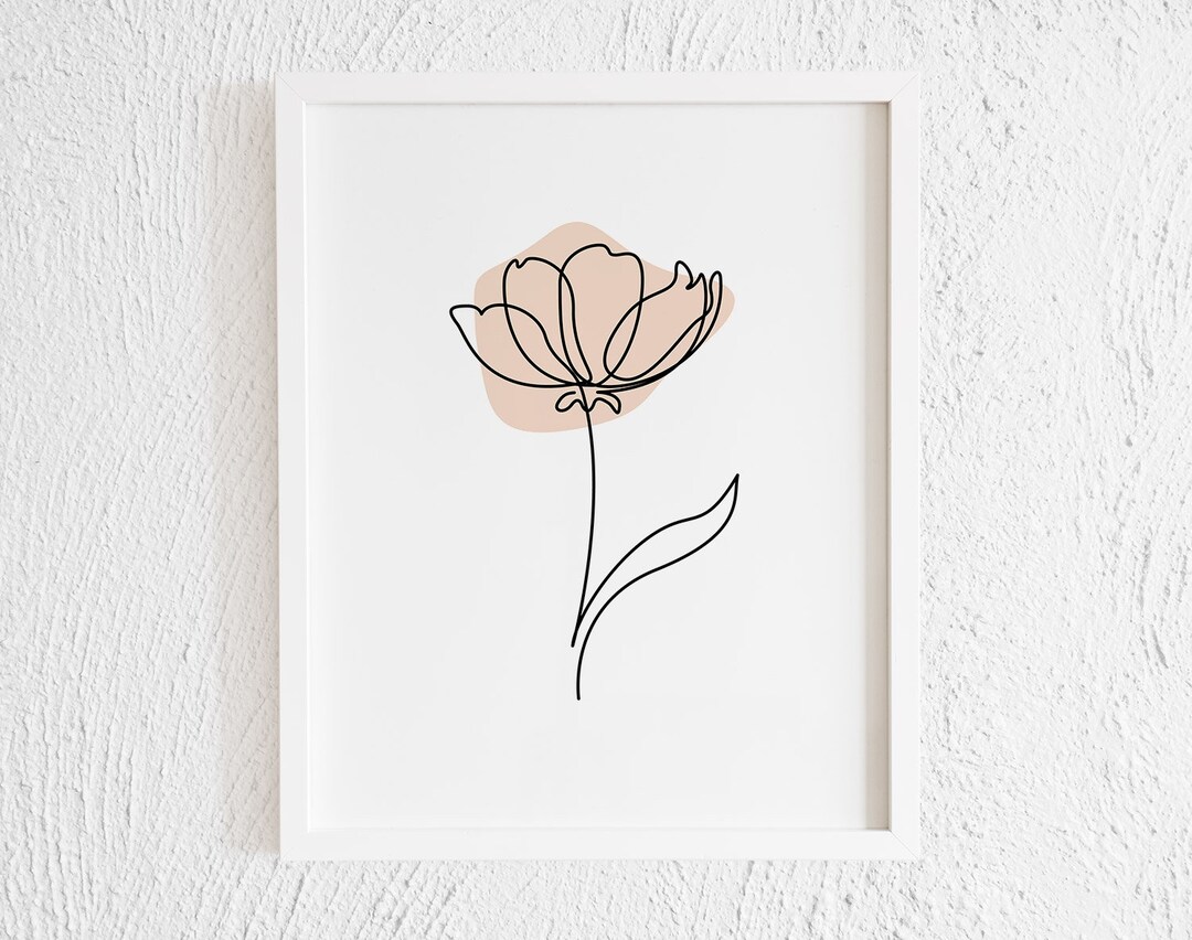 Flower Doodle With Neutral Color Print. Minimalist Flower Wall Line Art ...