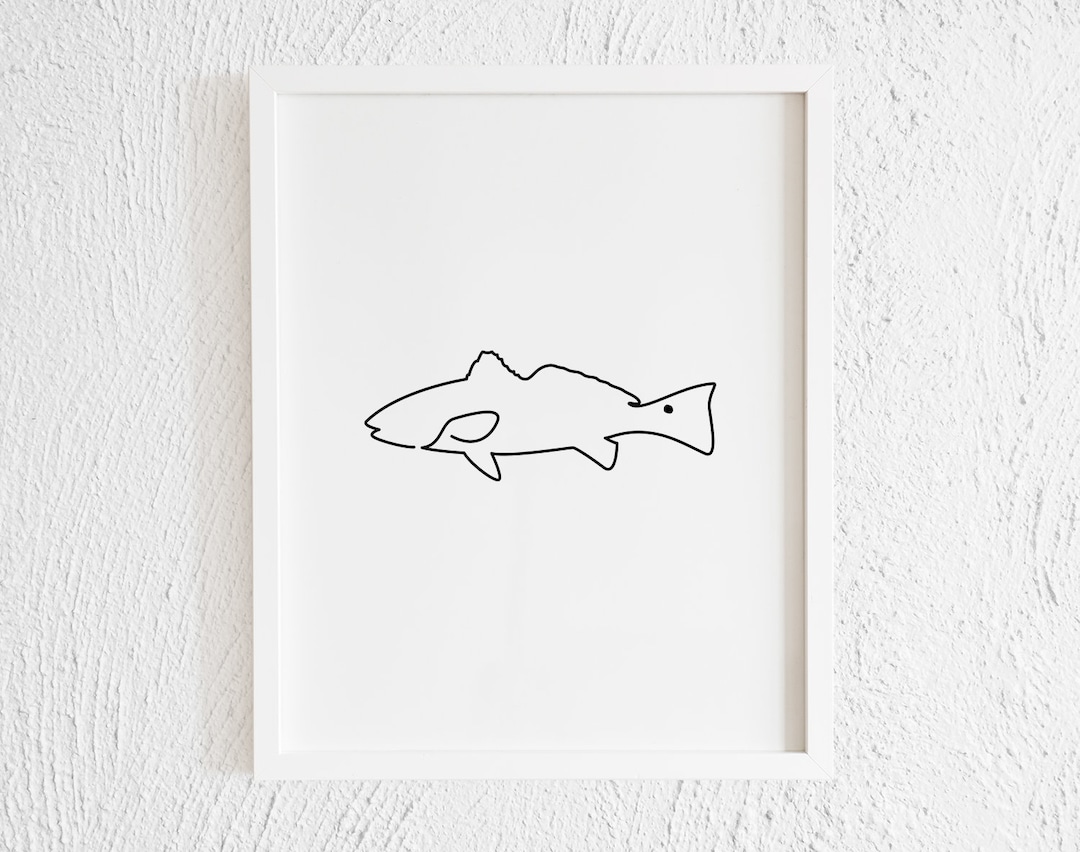 Redfish Fish Doodle Print. Printable Minimalist One Line Art Fish Wall ...