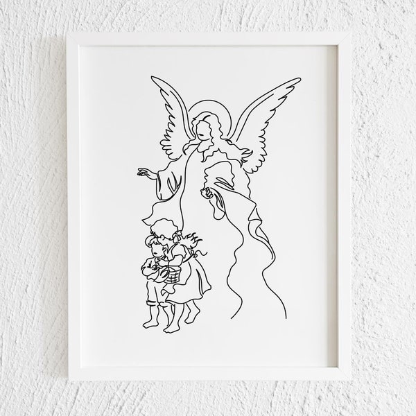 Guardian Angel Line Art - Etsy