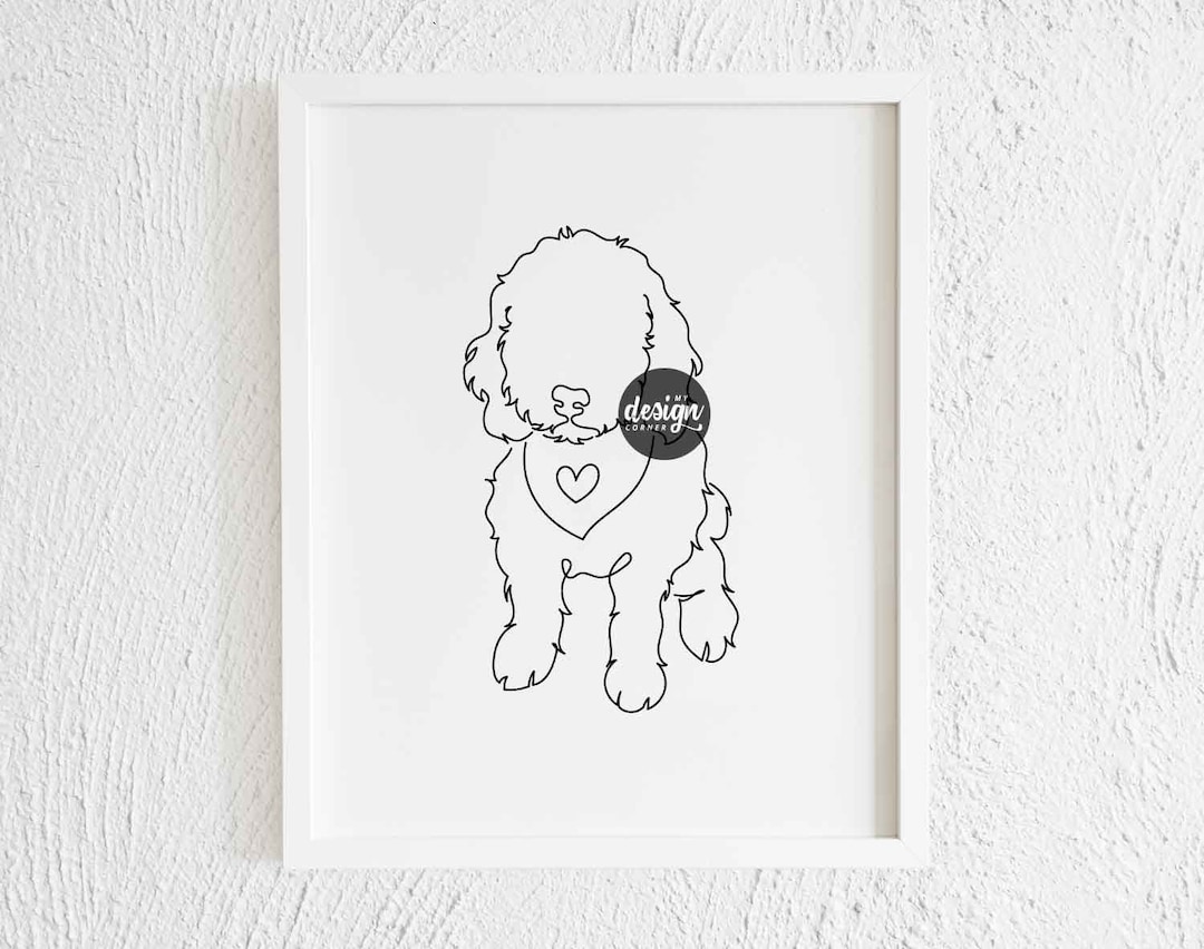 Labradoodle With Bandana Drawing Print. Printable Modern Goldendoodle ...