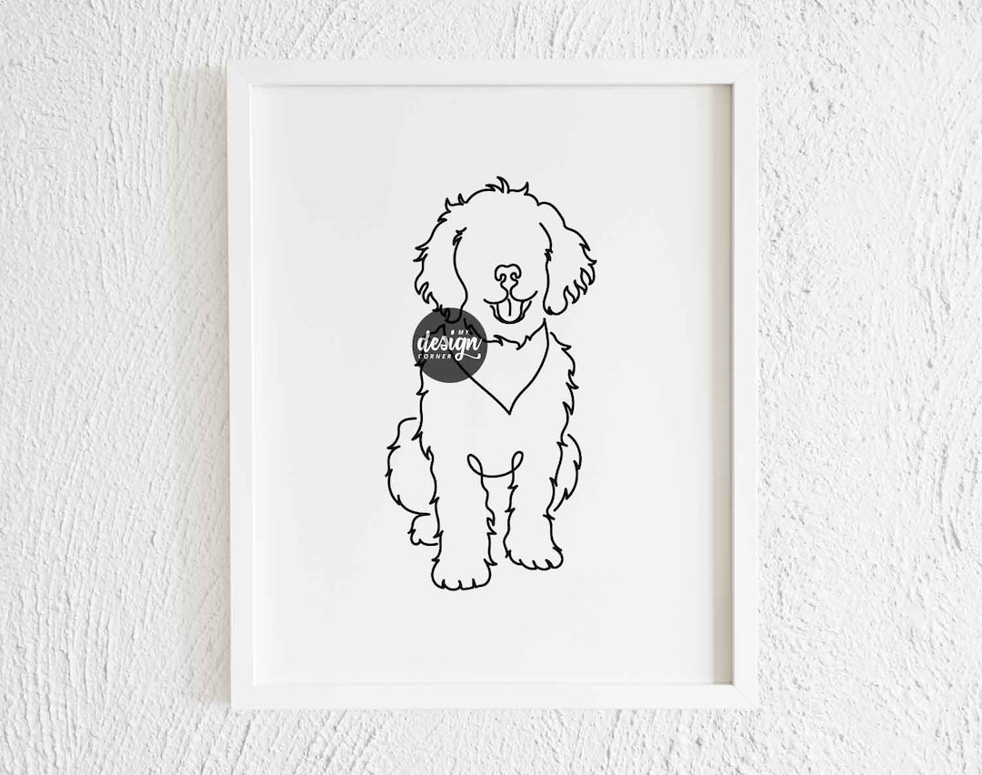 Poodle Smiling Line Art Print. Printable Modern Golden Doodle Mix ...