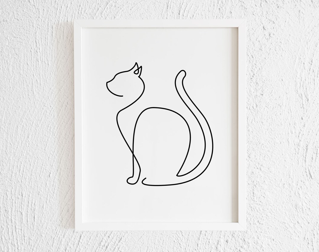 Modern Cat Drawing Doodle Print Wall Art. Printable One Line Cat ...