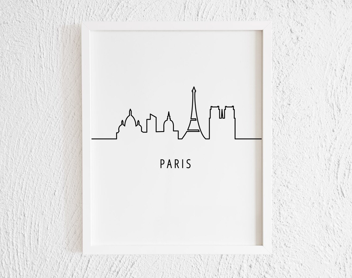 Paris City Skyline Doodle Print. Minimalist Drawing One Line | Etsy
