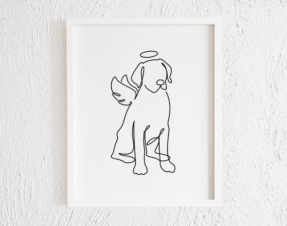 Labrador Retriever With Halo and Wings Line Art Drawing. | Etsy