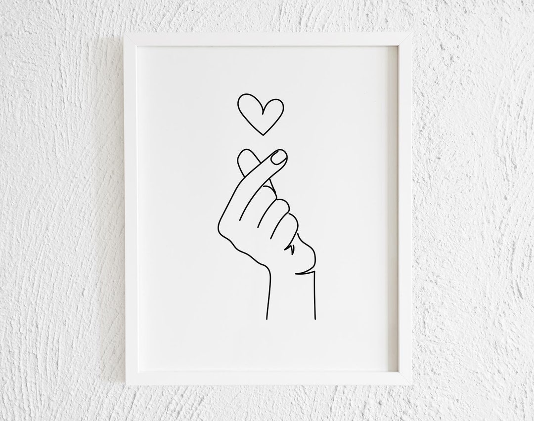 Love Hand Sign Drawing Print Printable Minimalist Love Hand Gesture Doodle Wall Decor Modern