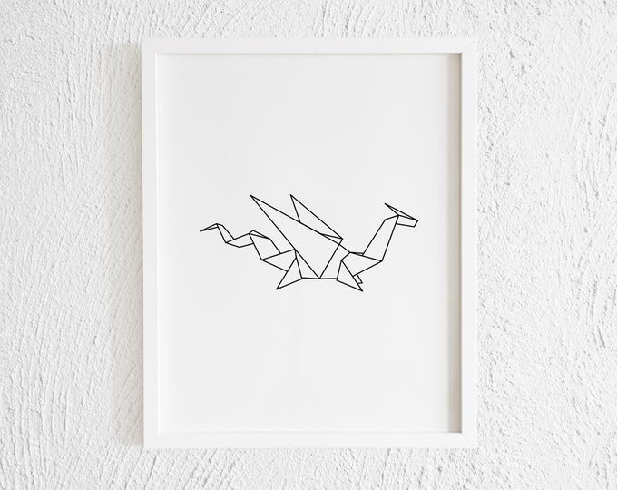 Paper Dragon Drawing Print. Printable Minimalist Geometric Dragon ...