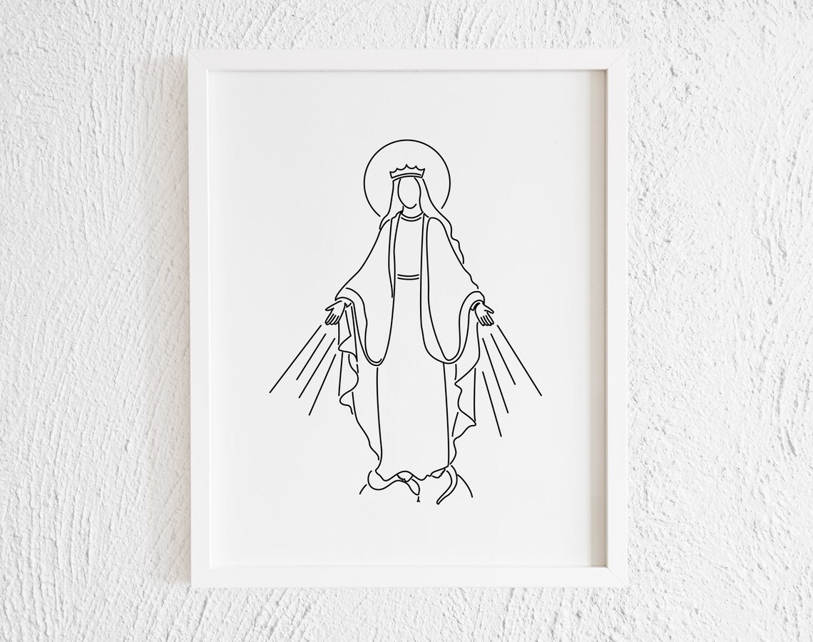 Miraculous Mary Doodle Print. Printable Minimalist Immaculate ...
