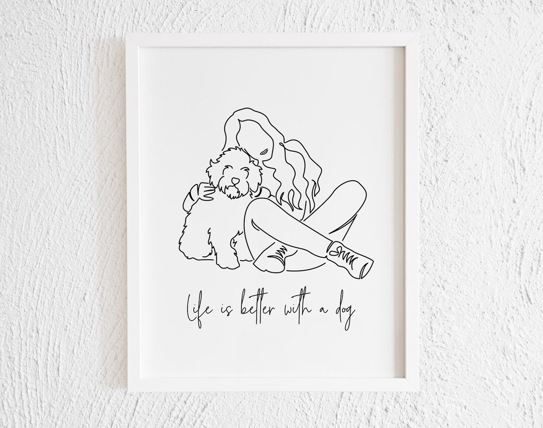 Cavapoo Fur Mama Line Art Print. Printable Modern Goldendoodle Woman ...