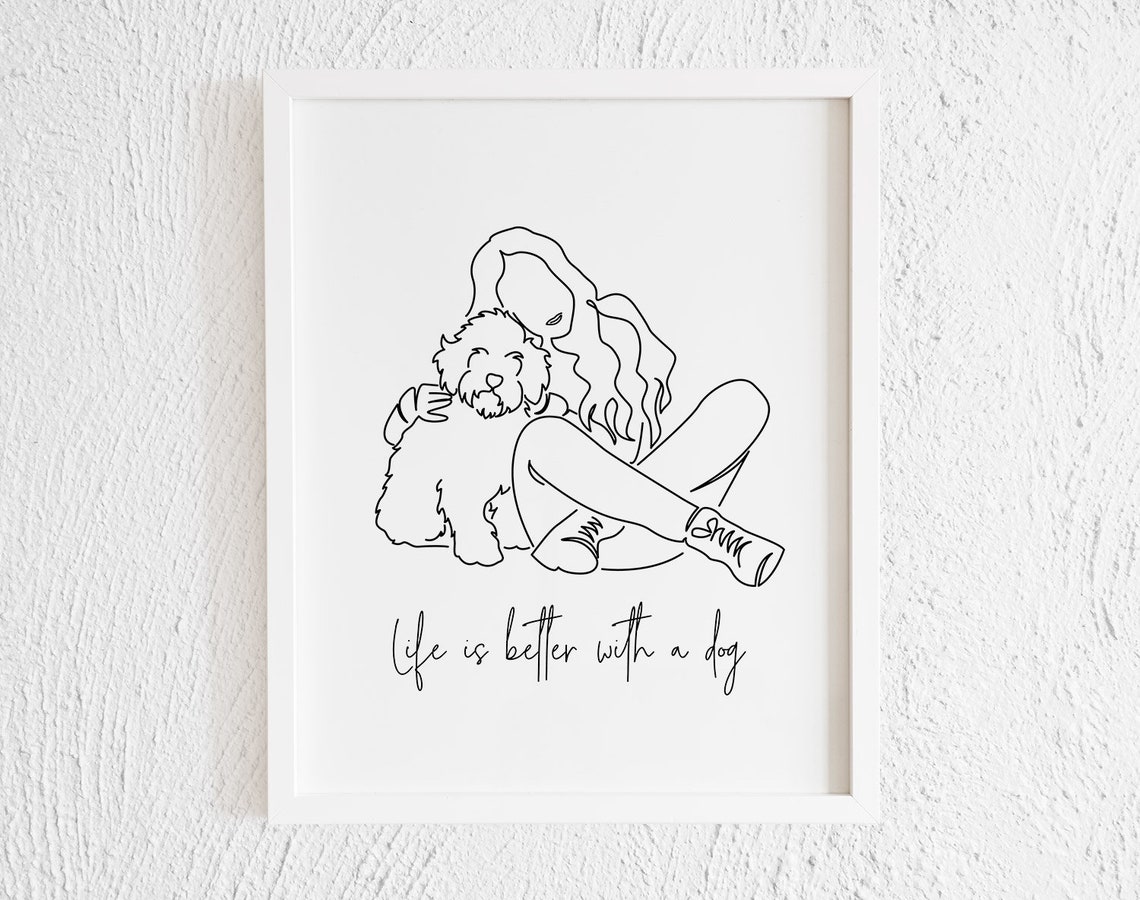 Cavapoo Fur Mama Line Art Print. Printable Modern Goldendoodle - Etsy