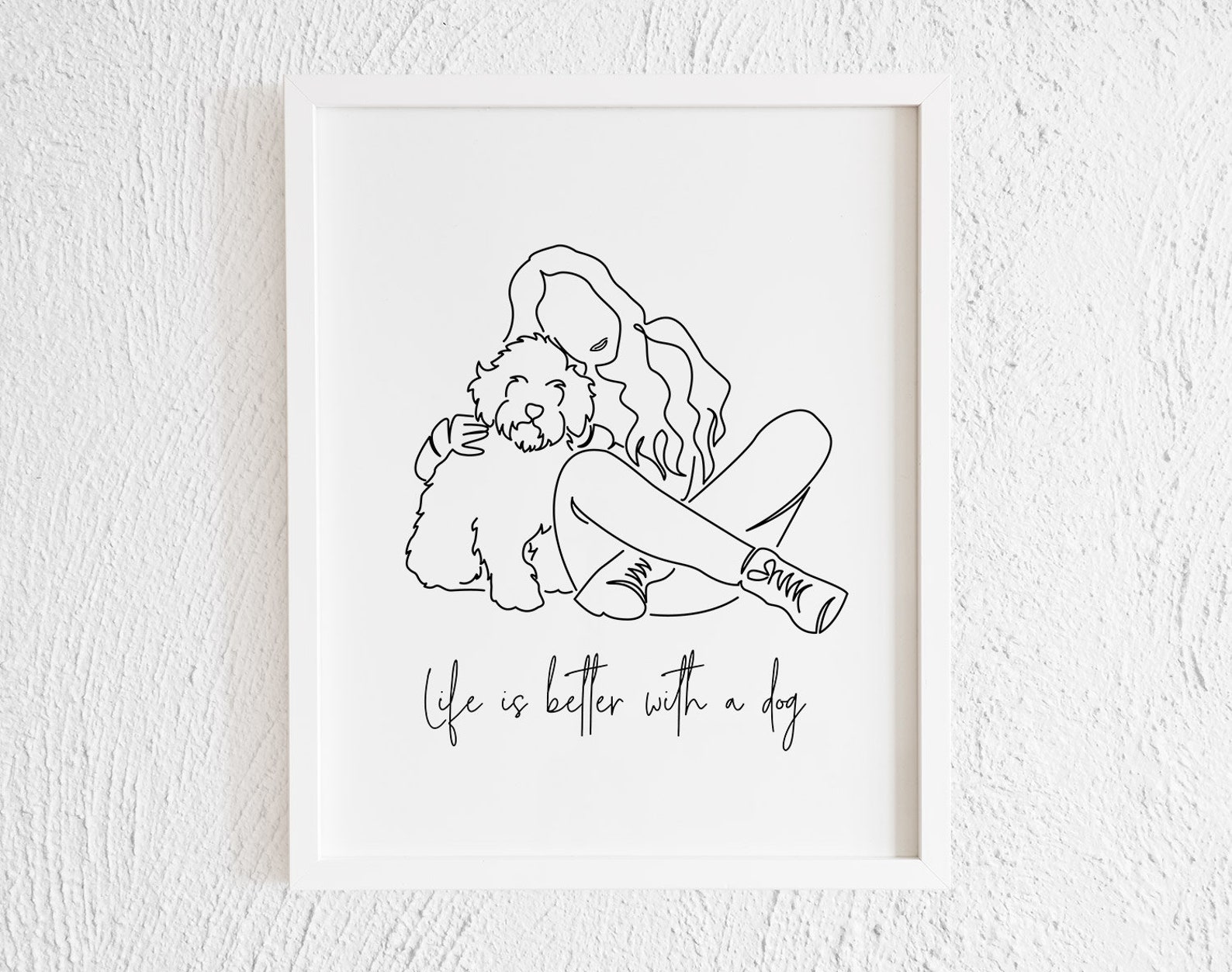 Cavapoo Fur Mama Line Art Print. Printable Modern Goldendoodle Woman ...