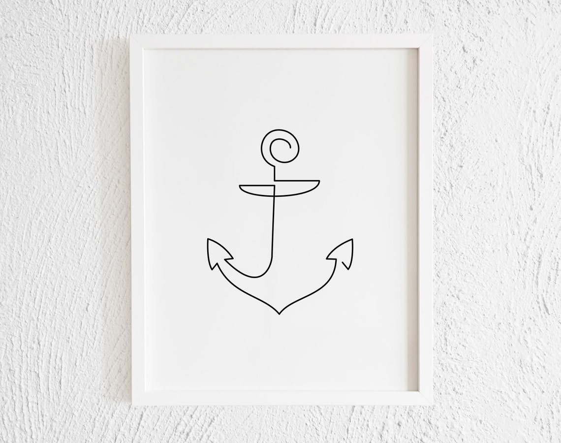 Anchor One Line Drawing Print. Printable Minimalist Iron Anchor Ship ...