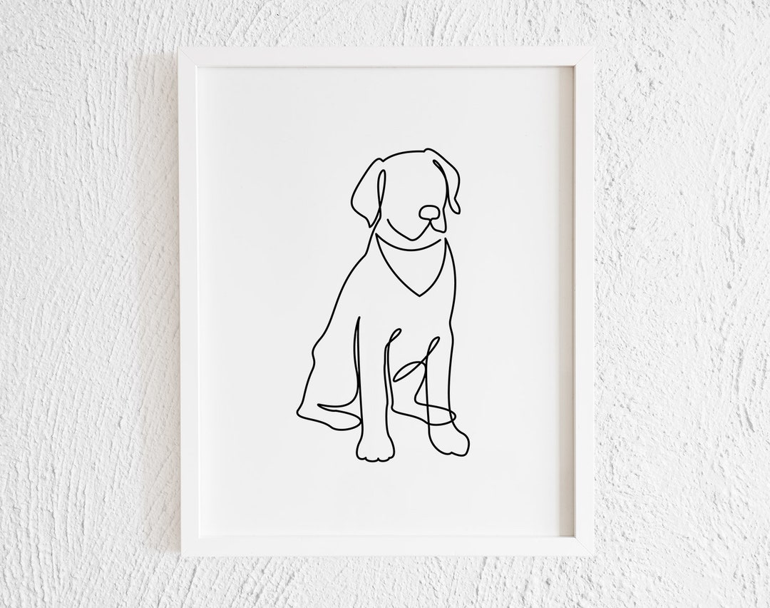 Labrador Retriever With Bandana One Line Drawing Print. Printable ...