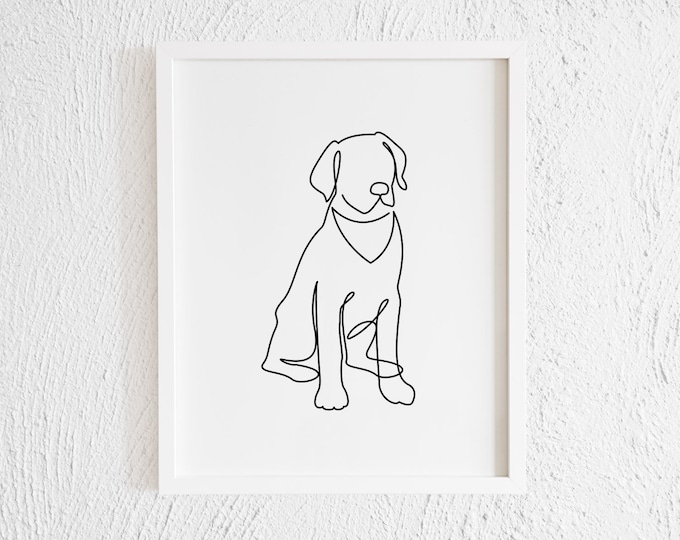Labrador Retriever With Bandana One Line Drawing Print. Printable ...