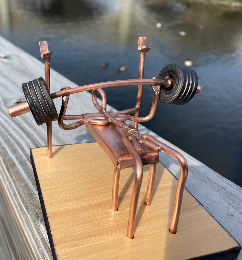 Copper Art Figurine of a Weight Lifter Bench Press - Etsy