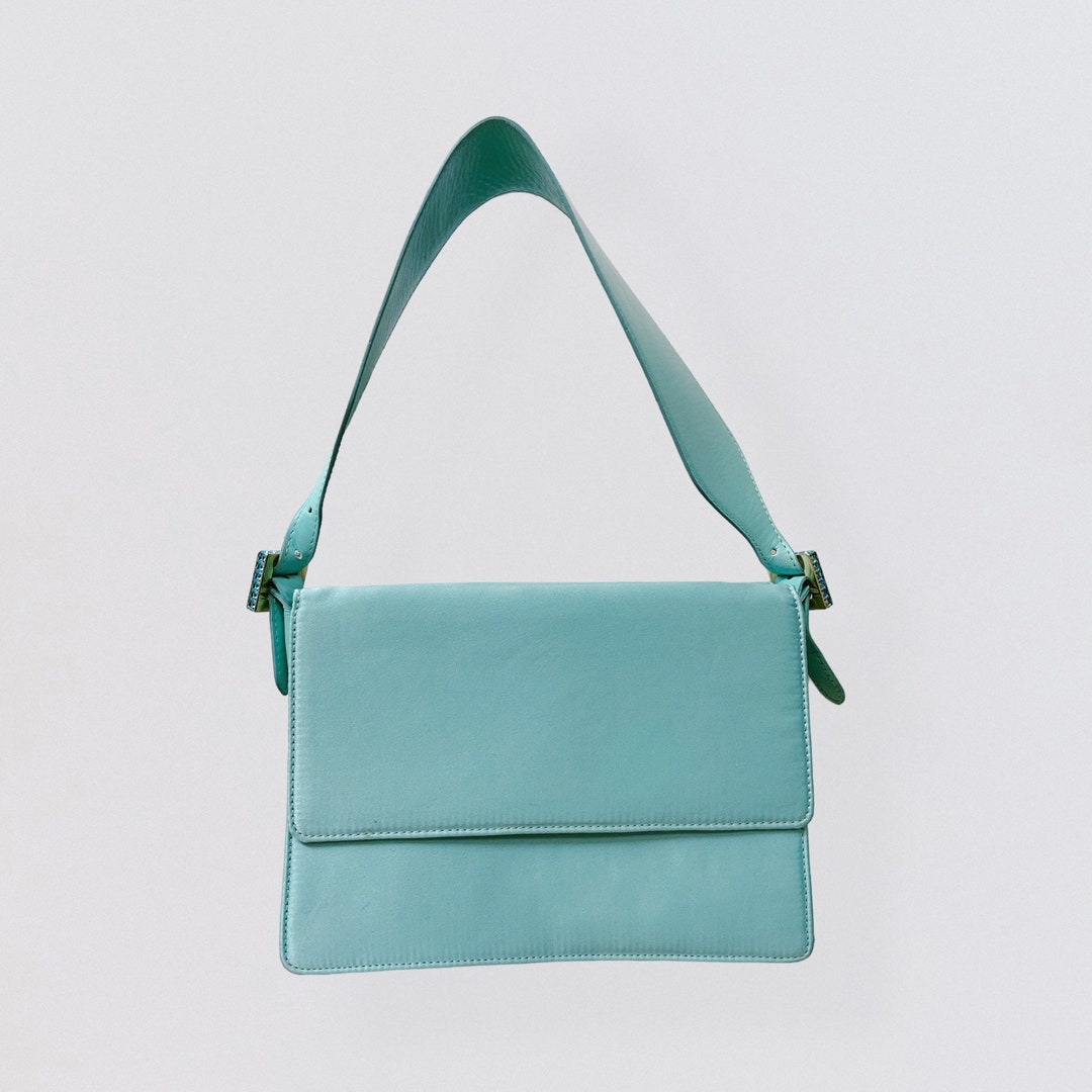 EMANUEL UNGARO – Emerald Green Satin Handbag With Leather Strap and ...