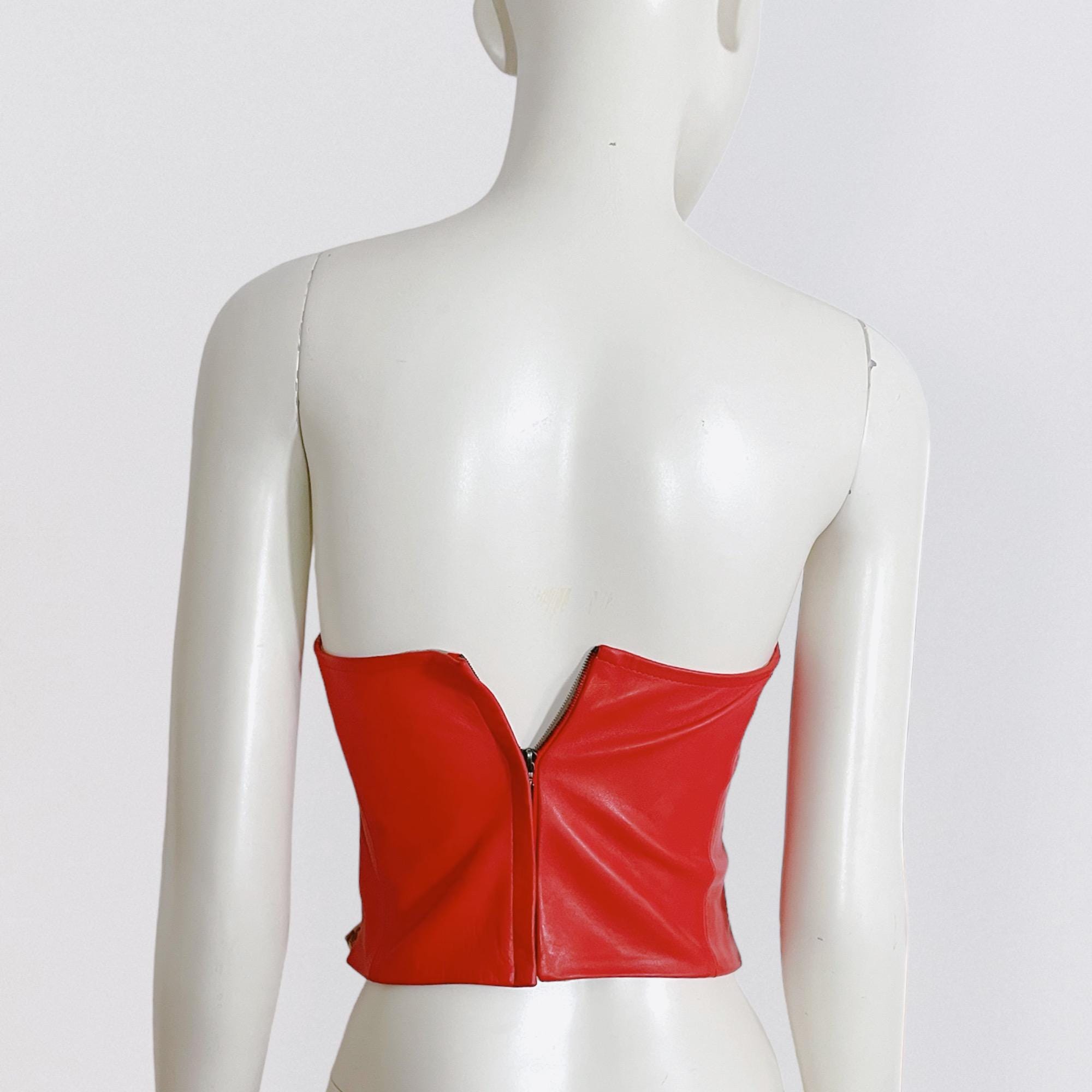 BARBARA BUI - Red Leather Crop Bustier With Decorative Buckle - Etsy
