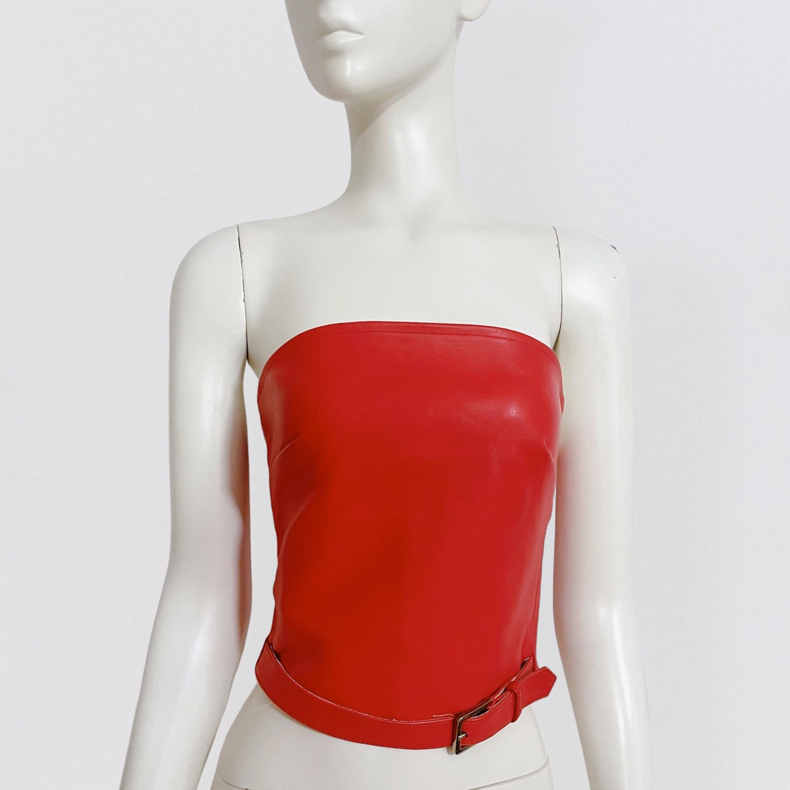 BARBARA BUI - Red Leather Crop Bustier With Decorative Buckle - Etsy