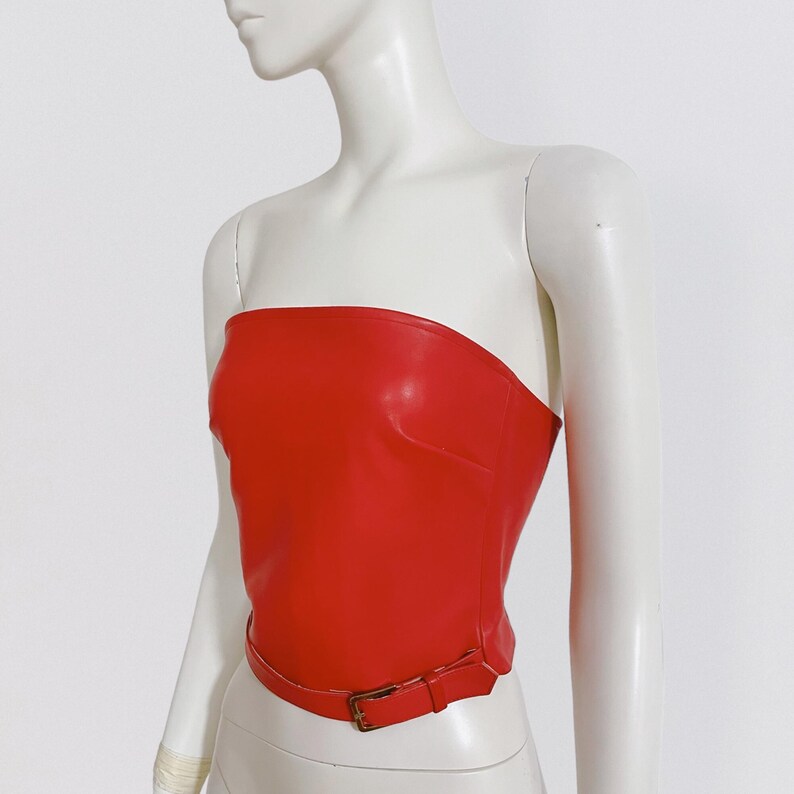 BARBARA BUI - Red Leather Crop Bustier With Decorative Buckle - Etsy