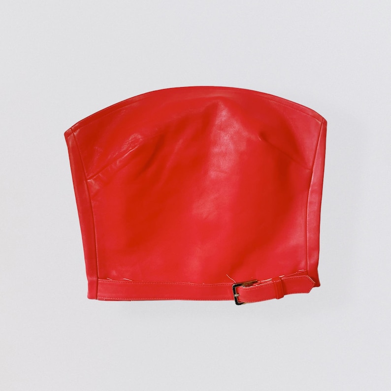 BARBARA BUI - Red Leather Crop Bustier With Decorative Buckle - Etsy