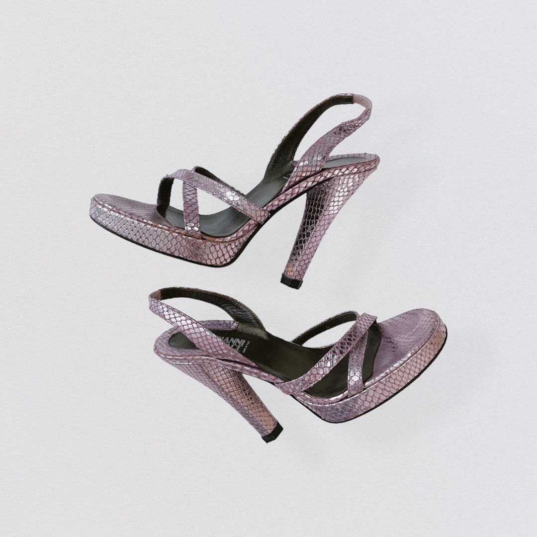 GIANNI VERSACE – Shiny Pink Snake Print Heel Leather Sandals - Etsy