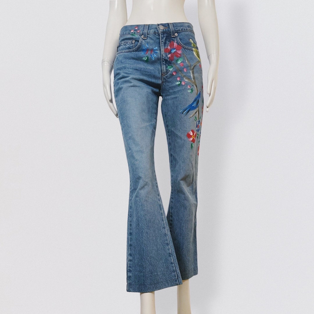 ICE JEANS Floral and Birds Hand Painted Flare Jeans Vintage Y2K 2000 - Etsy