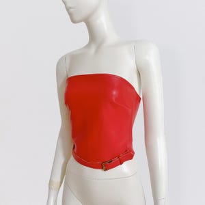BARBARA BUI - Red Leather Crop Bustier With Decorative Buckle - Etsy
