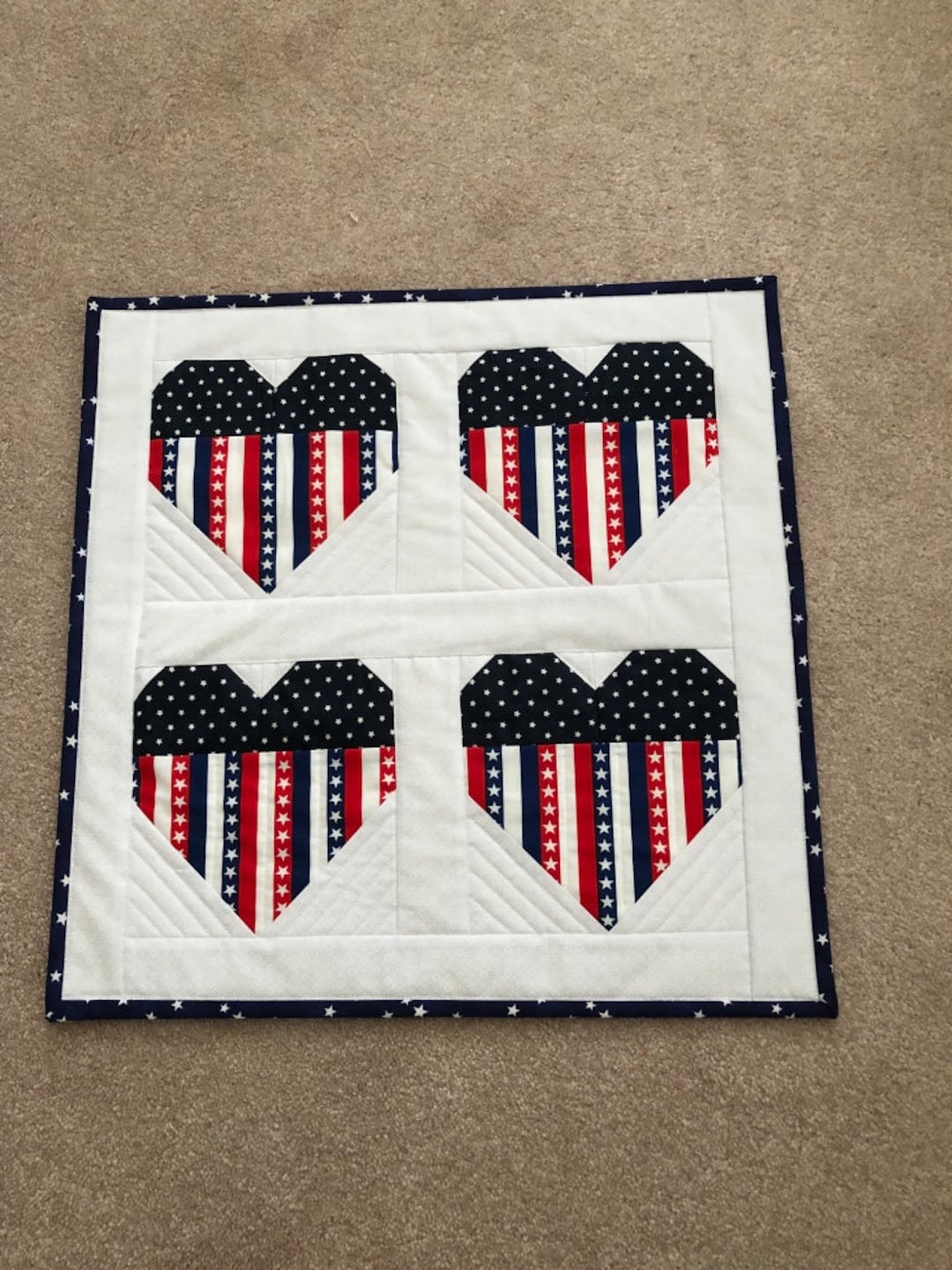 Patriotic Quilted Heart Table Topper - Etsy