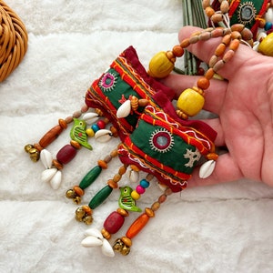 Maroon Hand Embroidered Mirror Cowrie Shell Pearl Bells Embellished ...