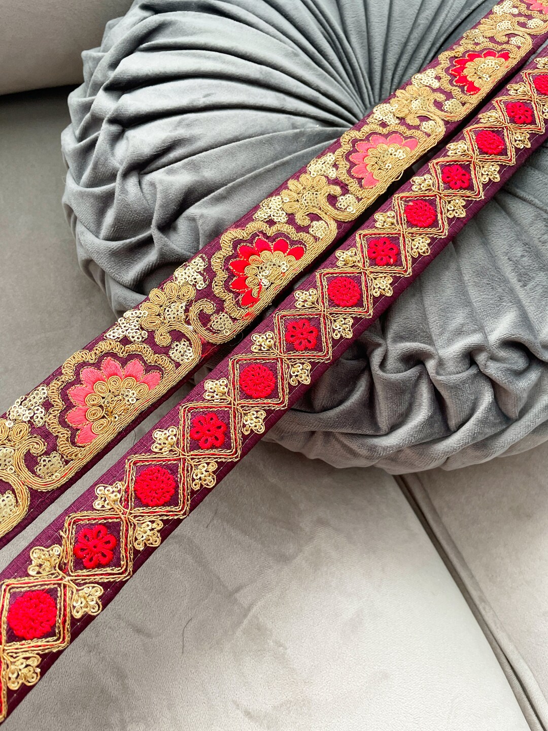 Wine Indian Embroidered Sari Border: Gold Sewing Trim (9.5 Yard) - Etsy