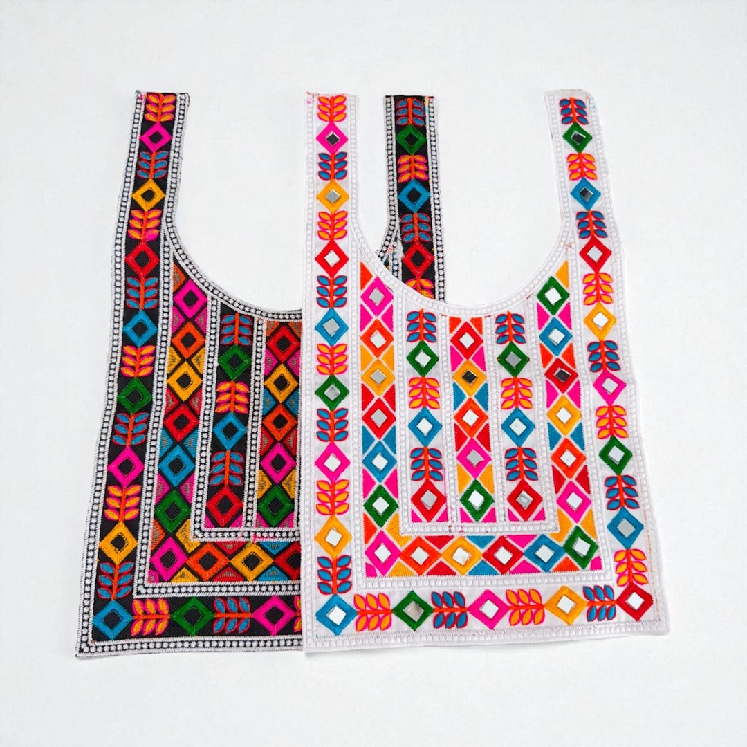 Mirror Embellished Neckline Applique: Handcrafted Indian Garment Patch ...