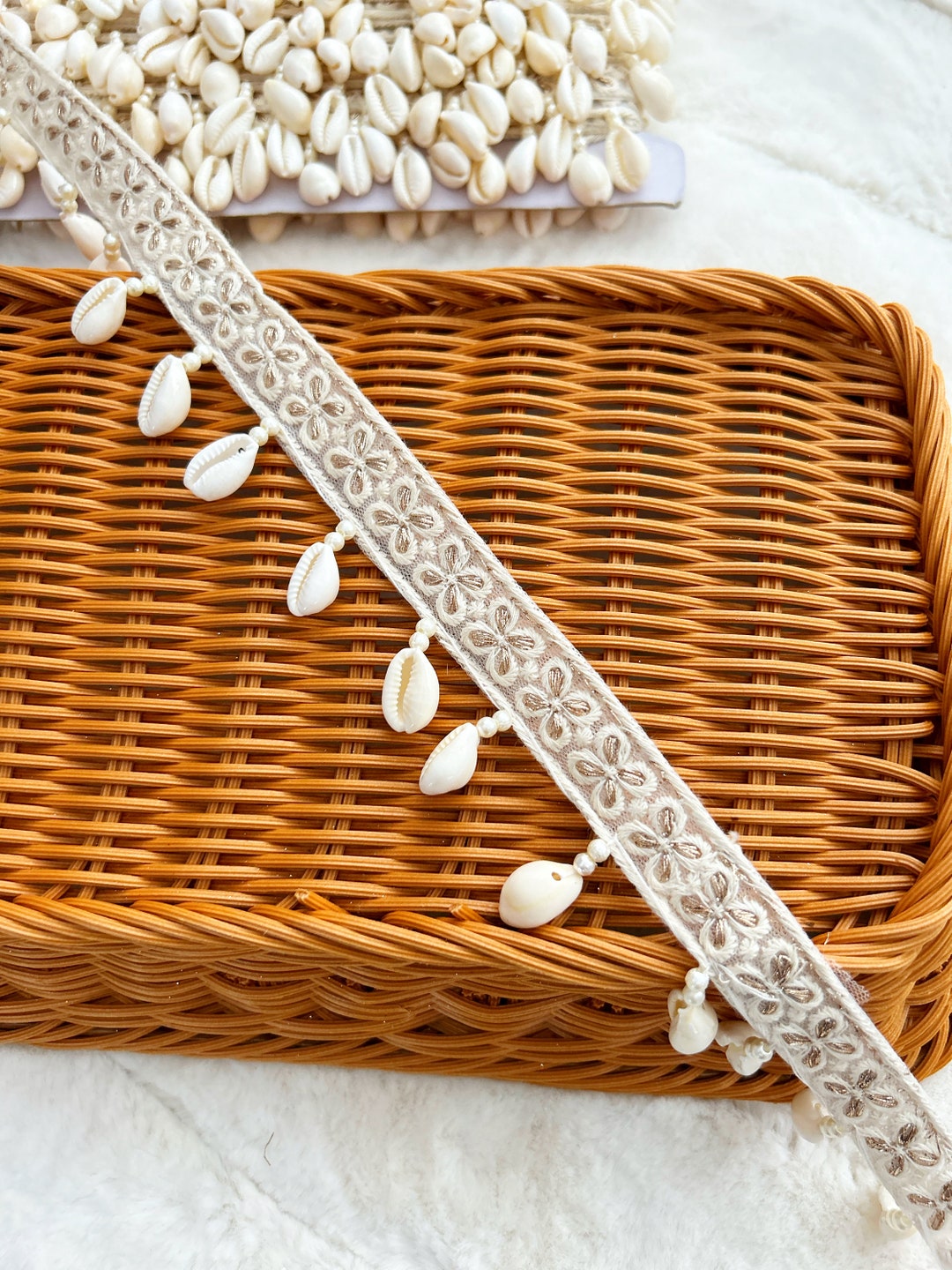 1 Yard Cowrie Shell Trim, Shell Trim Lace, Sea Shell, DIY Jean Jacket ...