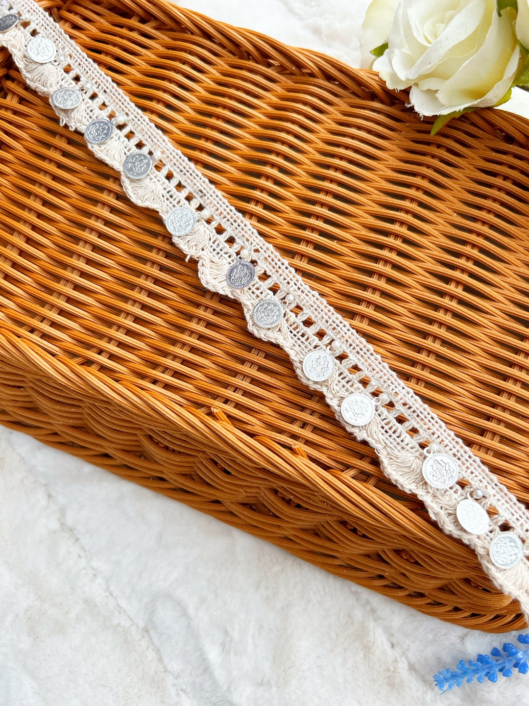 3 Yard Crochet Scallop Silver Coin Trim: Boho Sari Embellishment - Etsy