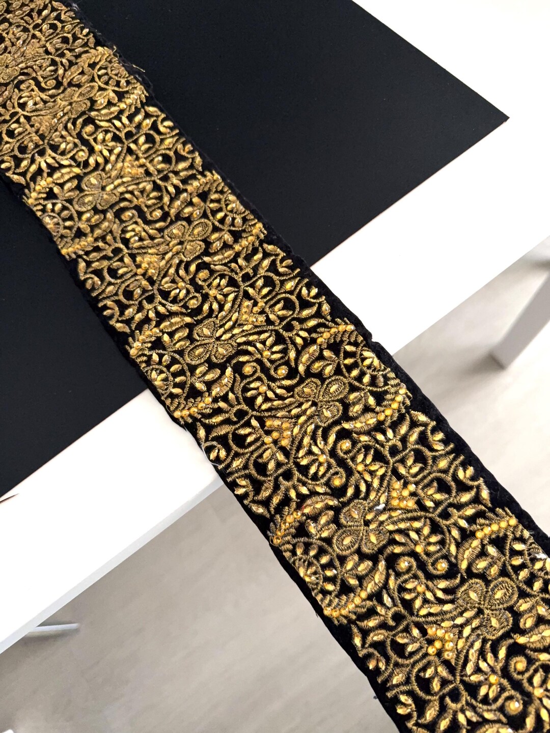 Black Stone Work Indian Sari Border: Decorative Crafting Ribbon Trim 1. ...