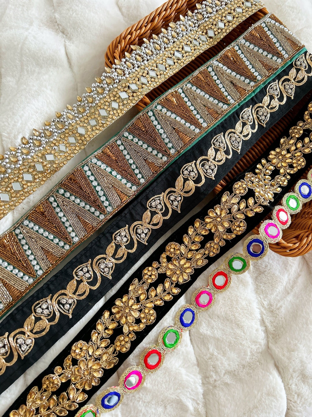Mixed Bag of 5 Remnants Indian Assorted Embroidered Trims, Decorative ...